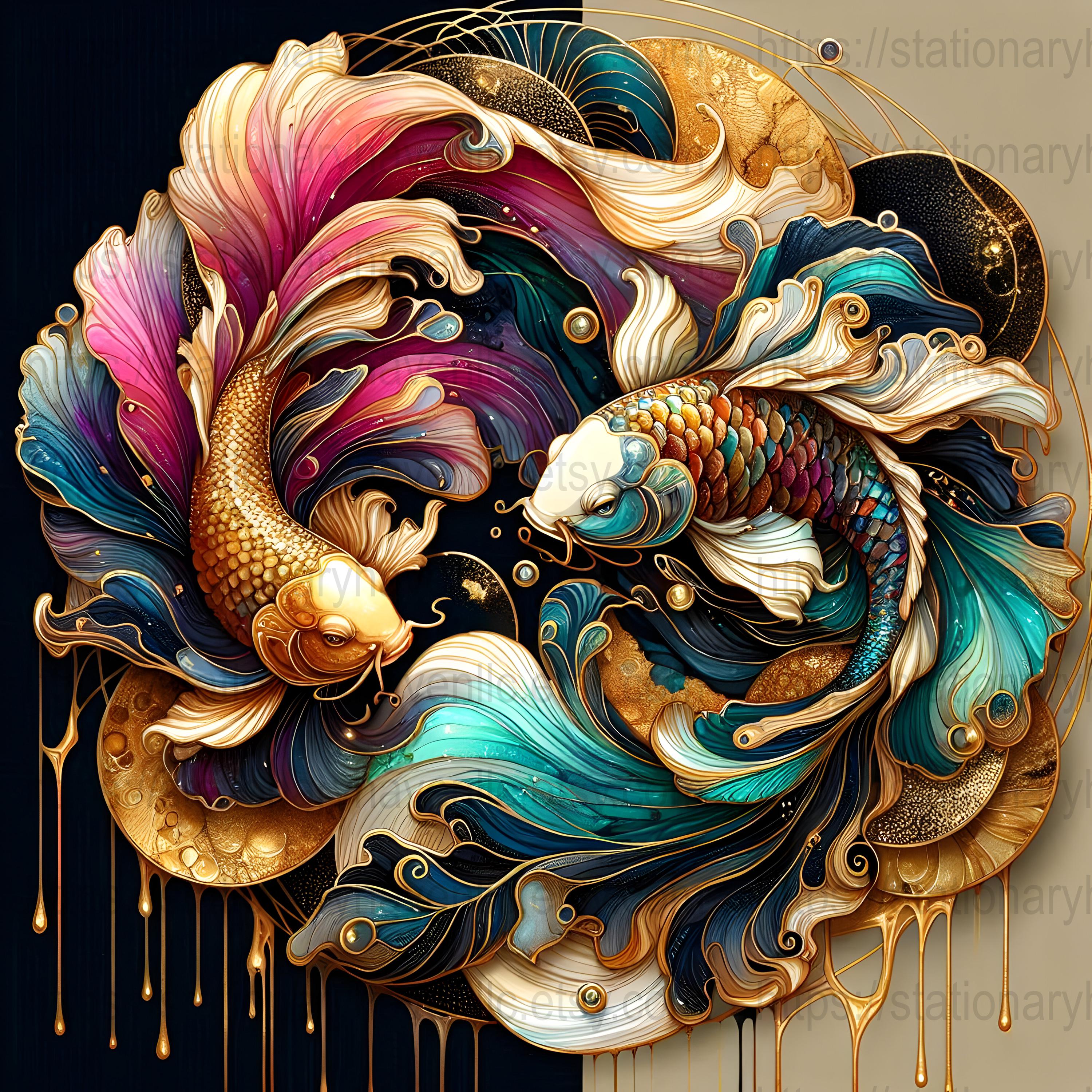 Koi Fish Art, 20 Scrapbooking Paper, Colorful Asian Art, Japanese Style ...