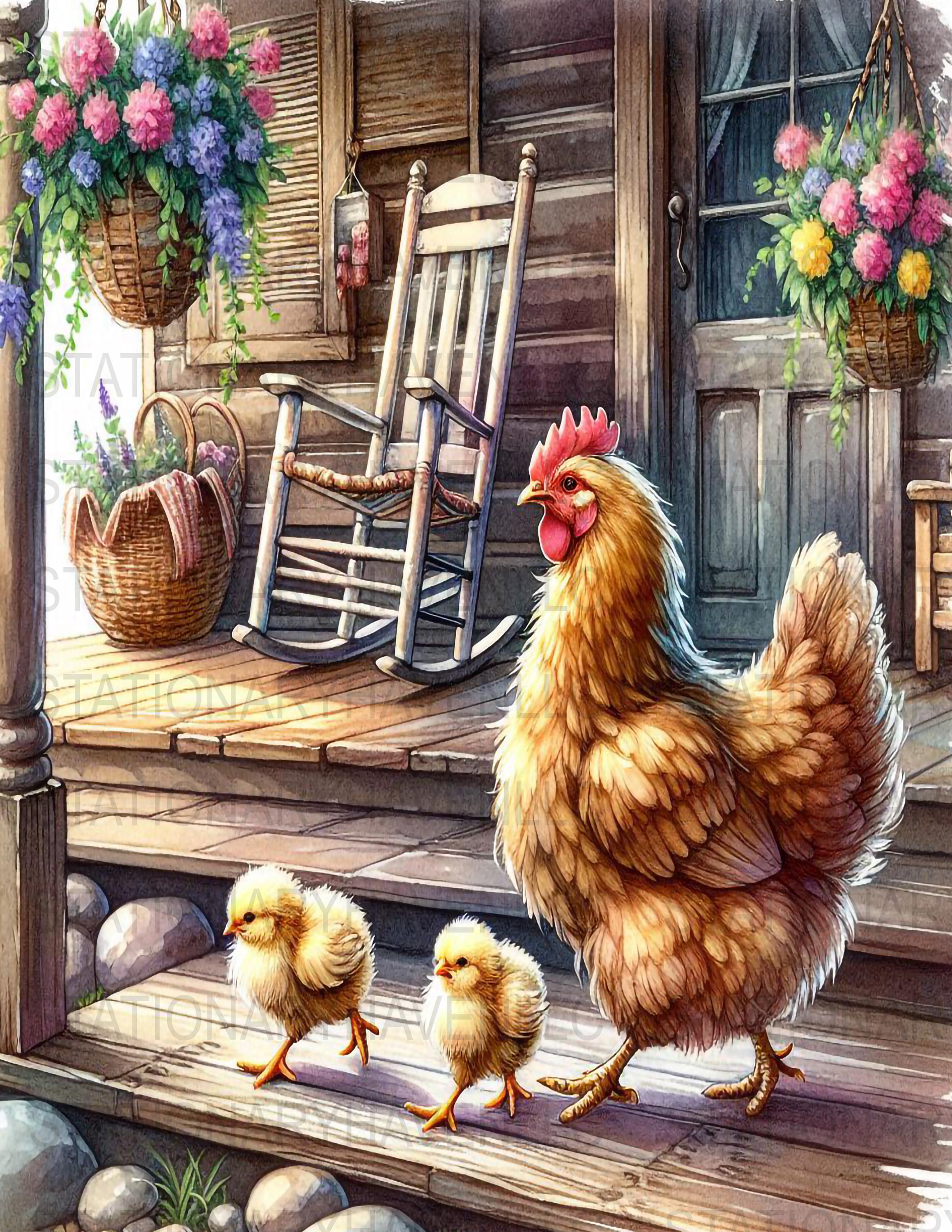 Farmhouse Chicken Art Print Set 20 Rustic Hen Watercolors Country Farm ...