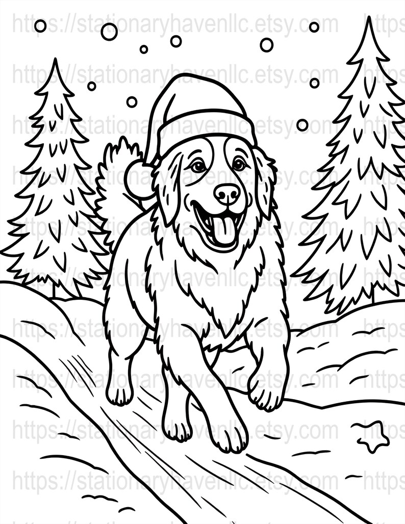 20 Christmas Dog Coloring Pages, Winter Animal Art, Holiday Pet ...