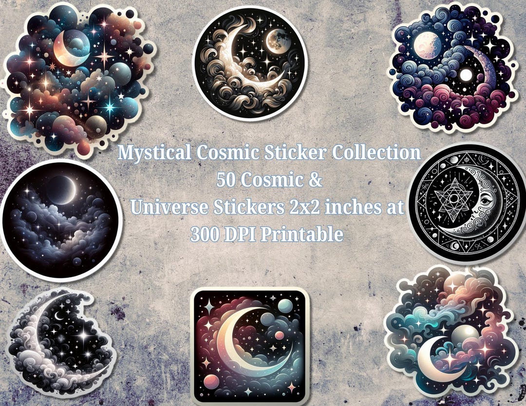 Mystical Cosmic Stickers | 50 Galaxy & Universe 2x2” Printable Stickers ...