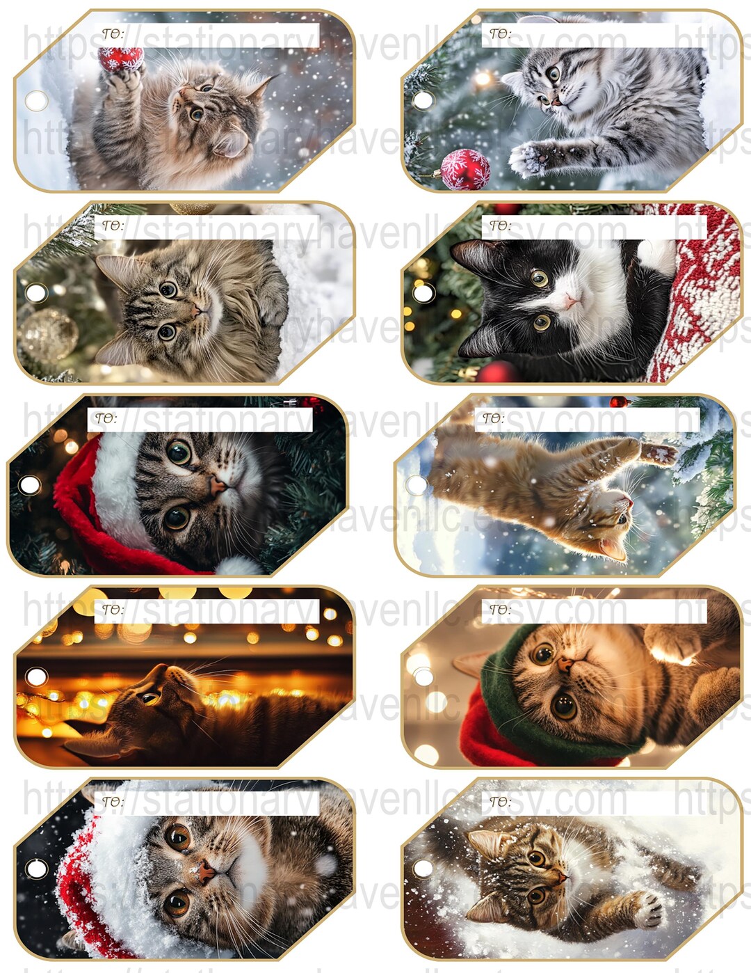 Holiday Cat Gift Tags, Festive Kitten Present Labels (set of 10) - Etsy