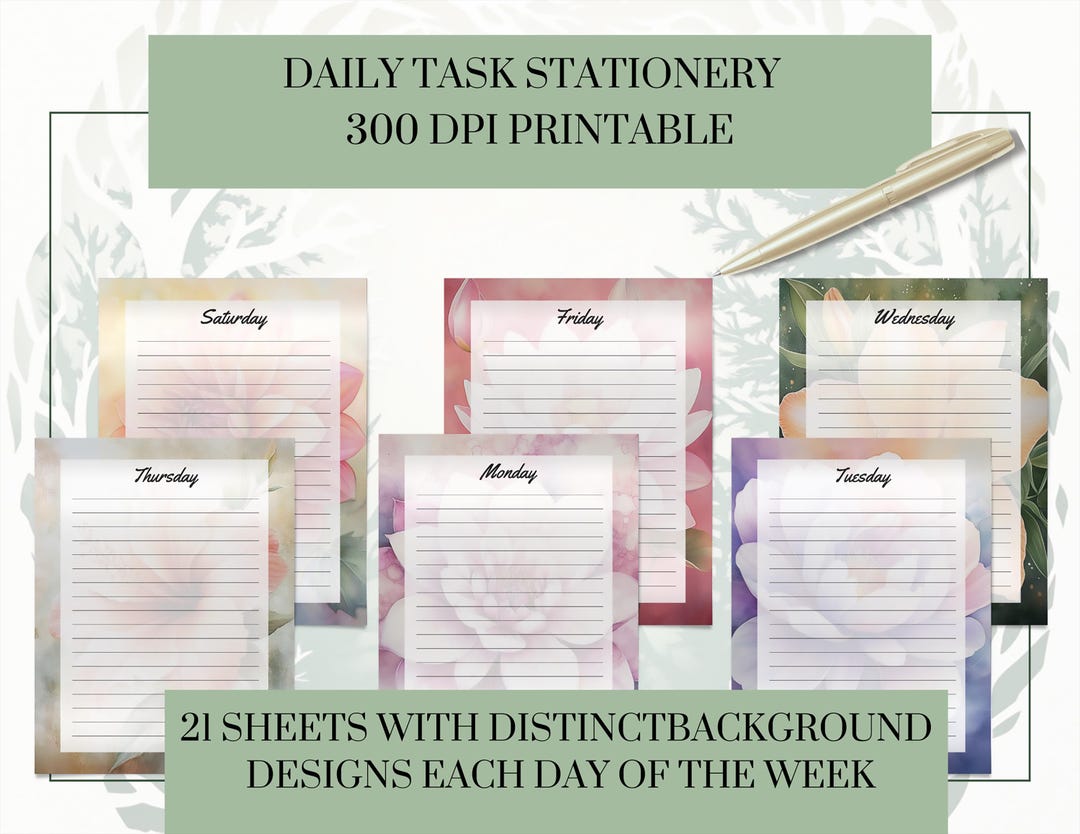 Floral Daily Task Stationery Printable, 300 DPI Digital Download ...