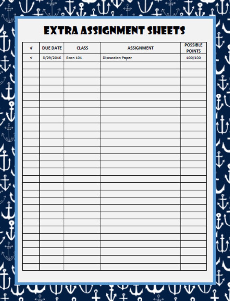 Anchors Away Monthly Assignment Calendar - Etsy