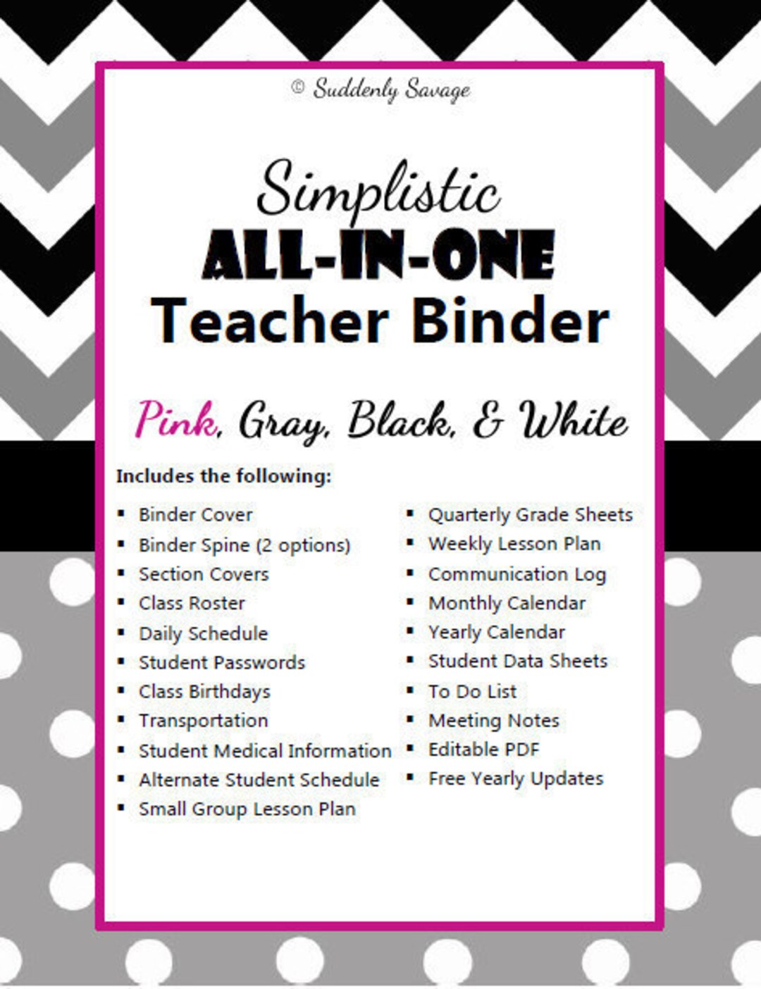 Simplistic Teacher Binder Bundle: Pink, Gray, Black & White - Etsy