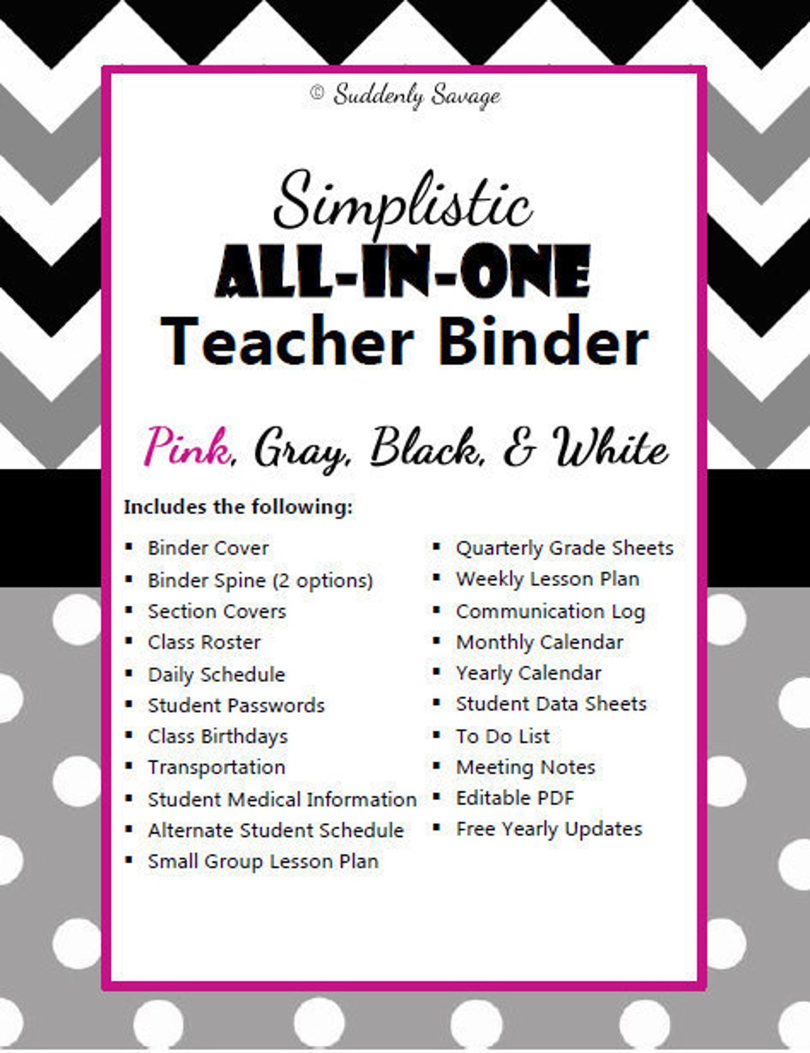 Simplistic Teacher Binder Bundle: Pink, Gray, Black & White - Etsy