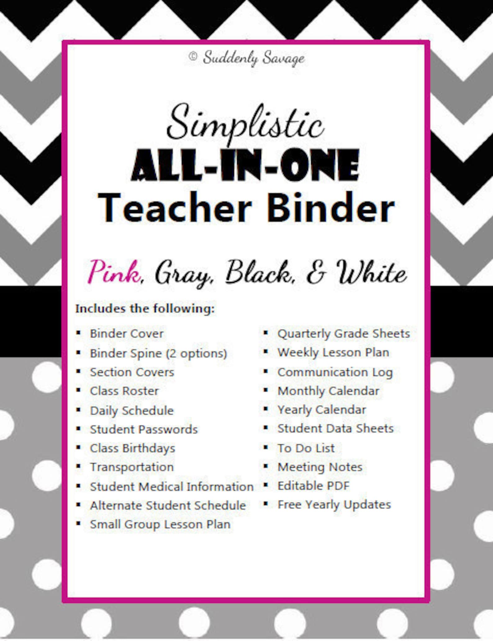 Simplistic Teacher Binder Bundle: Pink, Gray, Black & White - Etsy