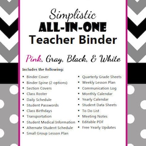 Simplistic Teacher Binder Bundle: Pink, Gray, Black & White - Etsy