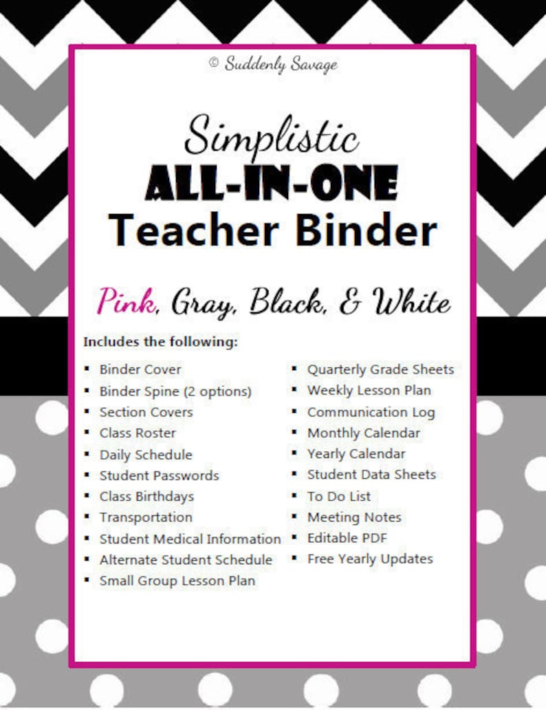 Simplistic Teacher Binder Bundle: Pink, Gray, Black & White - Etsy