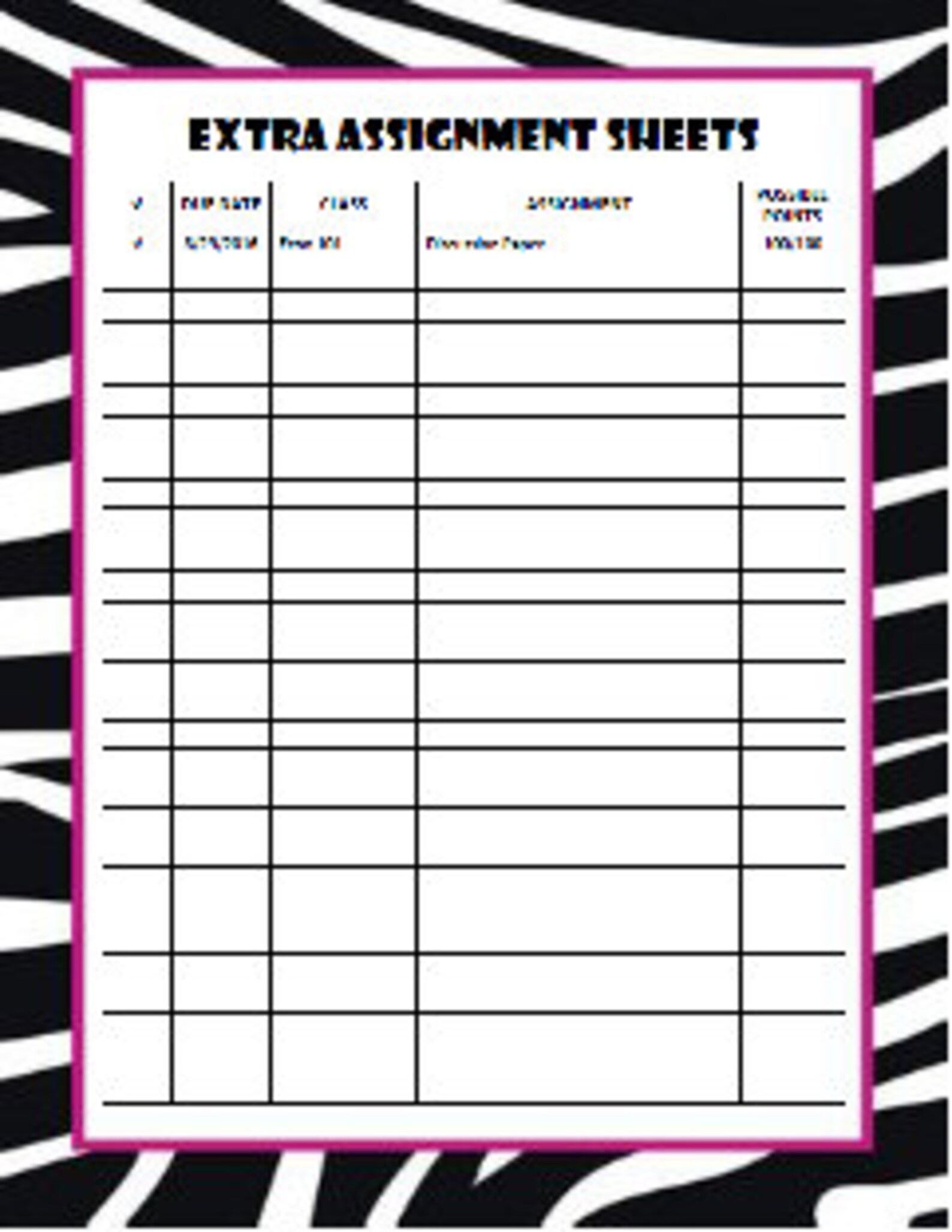 Zebratastic Monthly Assignment Calendar - Etsy