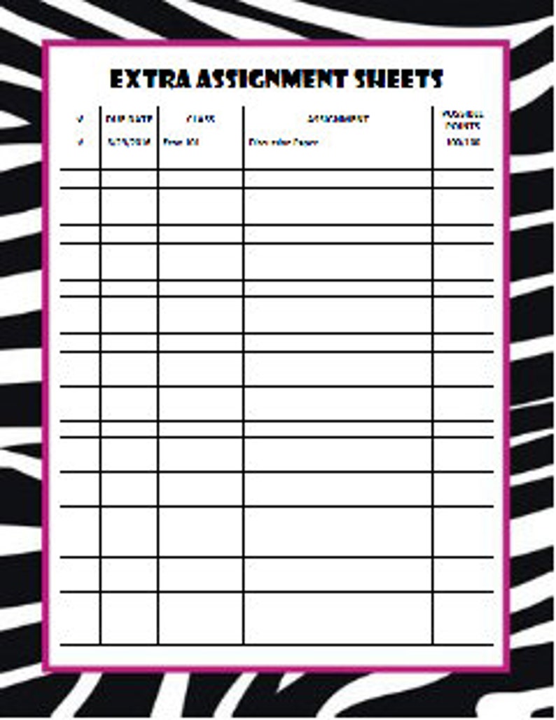 Zebratastic Monthly Assignment Calendar - Etsy