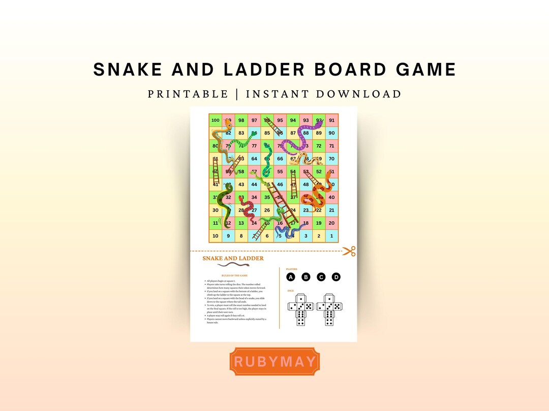 Snake and Ladder Game Board, Digital Pdf Game Board, Printable Family ...