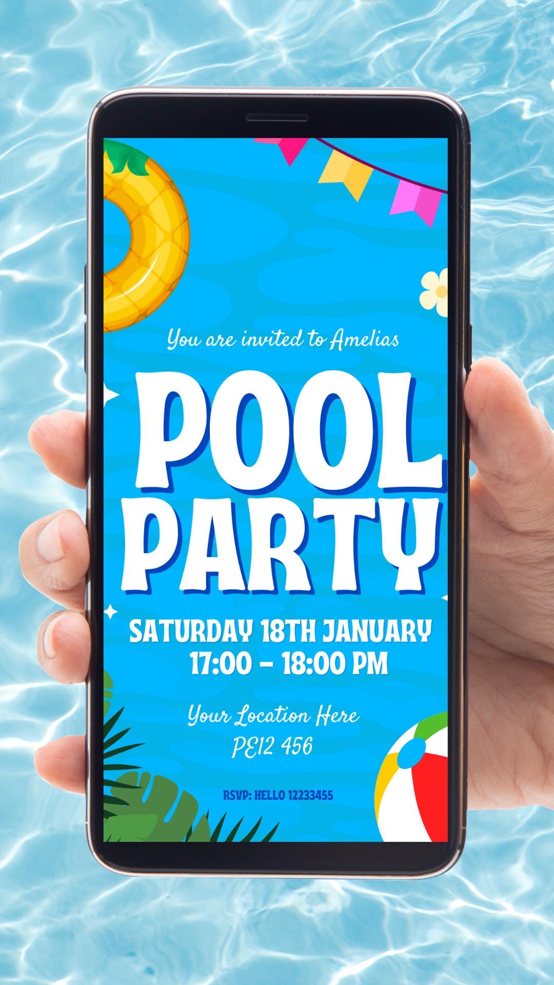 Pool Party Birthday Invite - Swimming Party Invitation - Editable ...