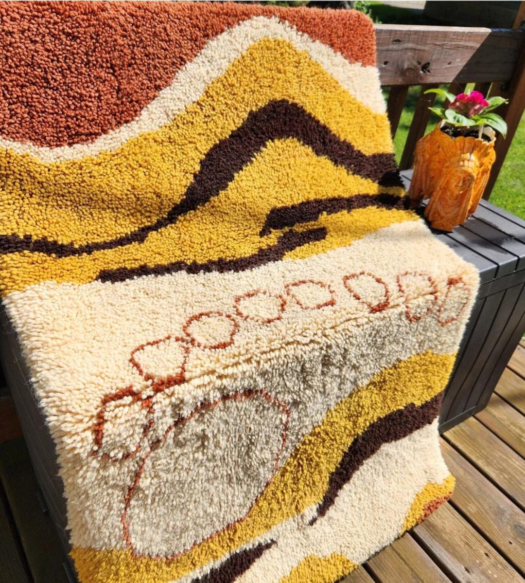 XL 1970s Shag Wall Tapestry/rug Rust Brown Mustard Yellow Abstract ...