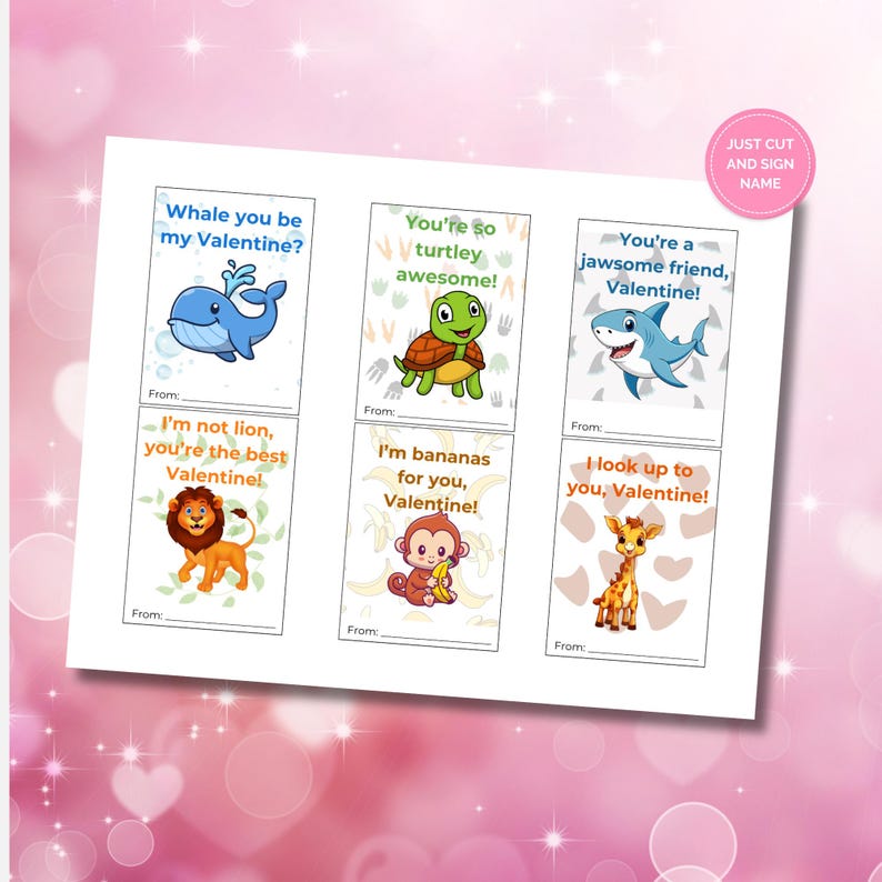 Animal Valentines Day Cards for Kids: Printable Classroom Exchange ...