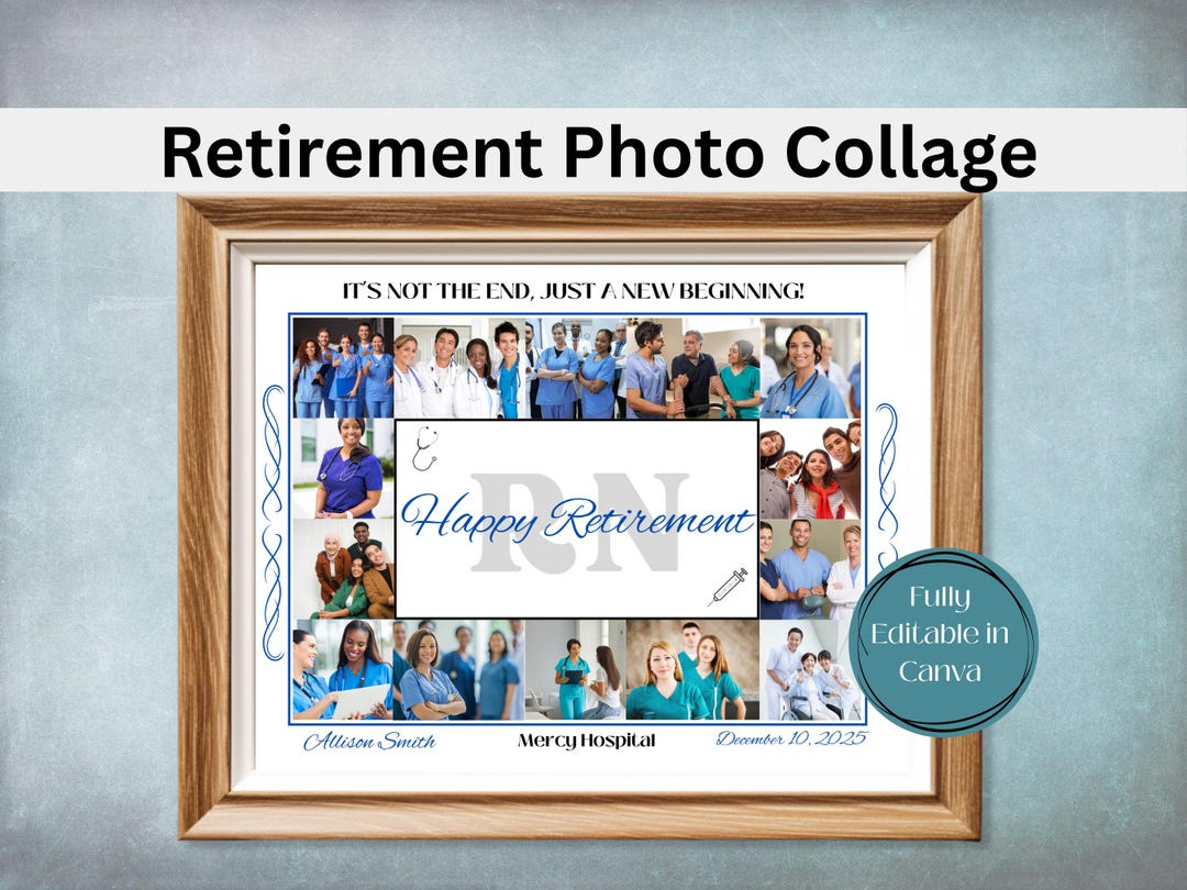 Nurse Retirement Photo Collage Template: Editable Canva Gift (digital ...