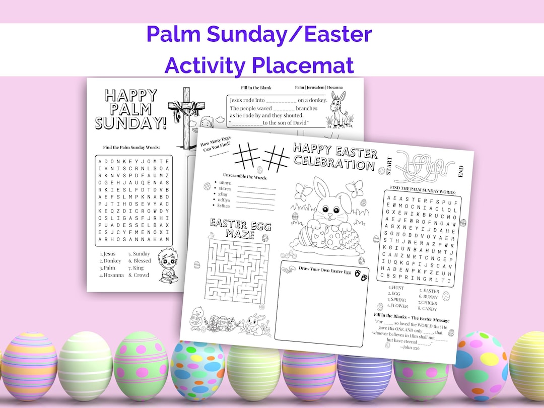 Happy Easter Activity Placemat Coloring Pages, Palm Sunday Printable ...