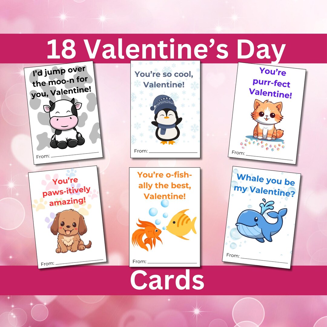 Animal Valentines Day Cards for Kids: Printable Classroom Exchange ...
