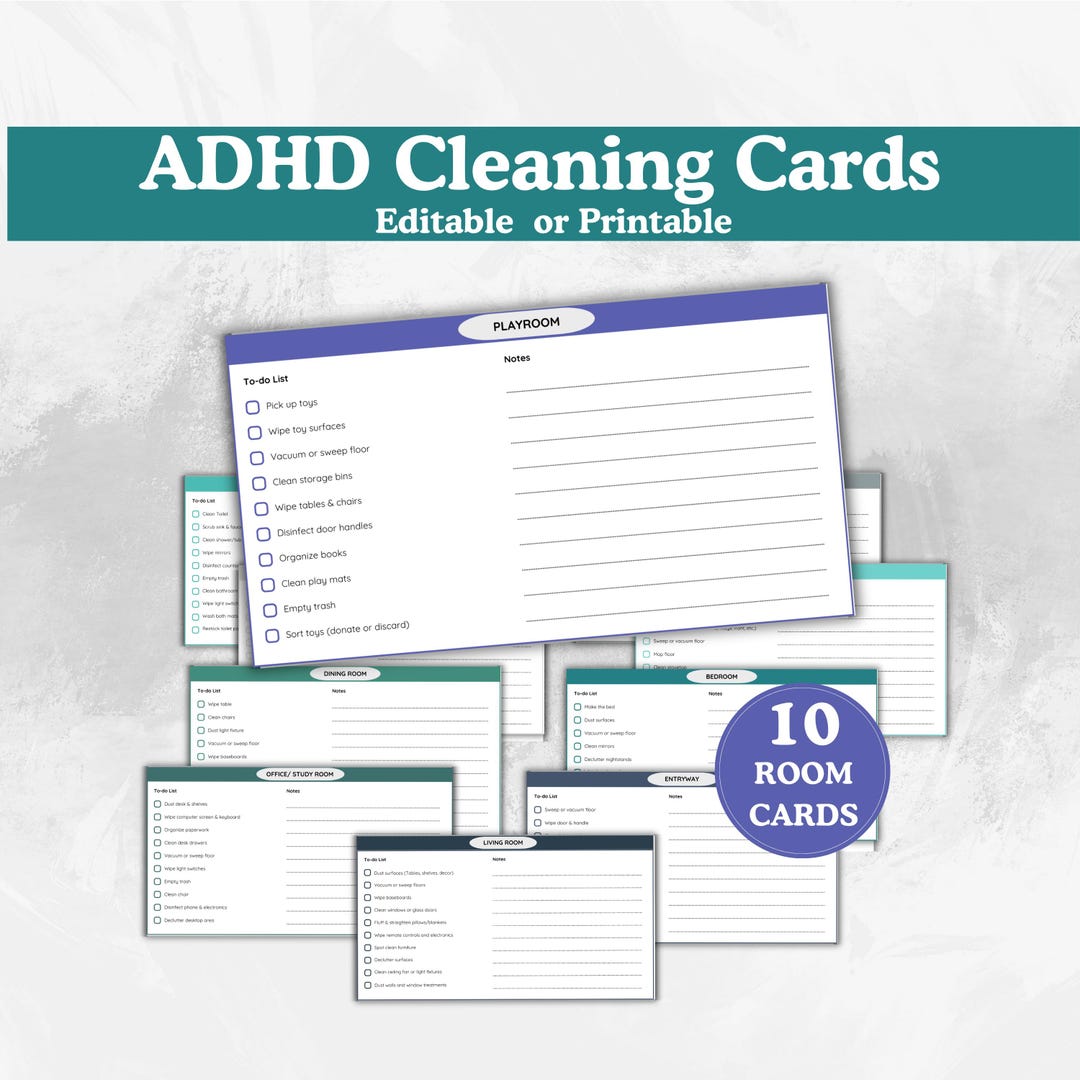 Editable ADHD Cleaning Cards, Cleaning Cards for Kids, Cleaning ...