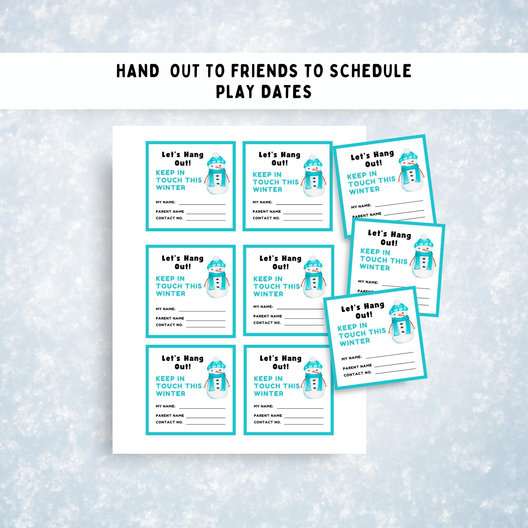 Play Date Cards for Kids, Playdate Cards, Winter Play Date Cards ...
