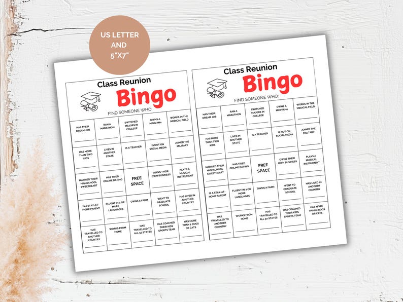 High School Reunion Bingo Game Printable, Find Someone Who Bingo, Find ...