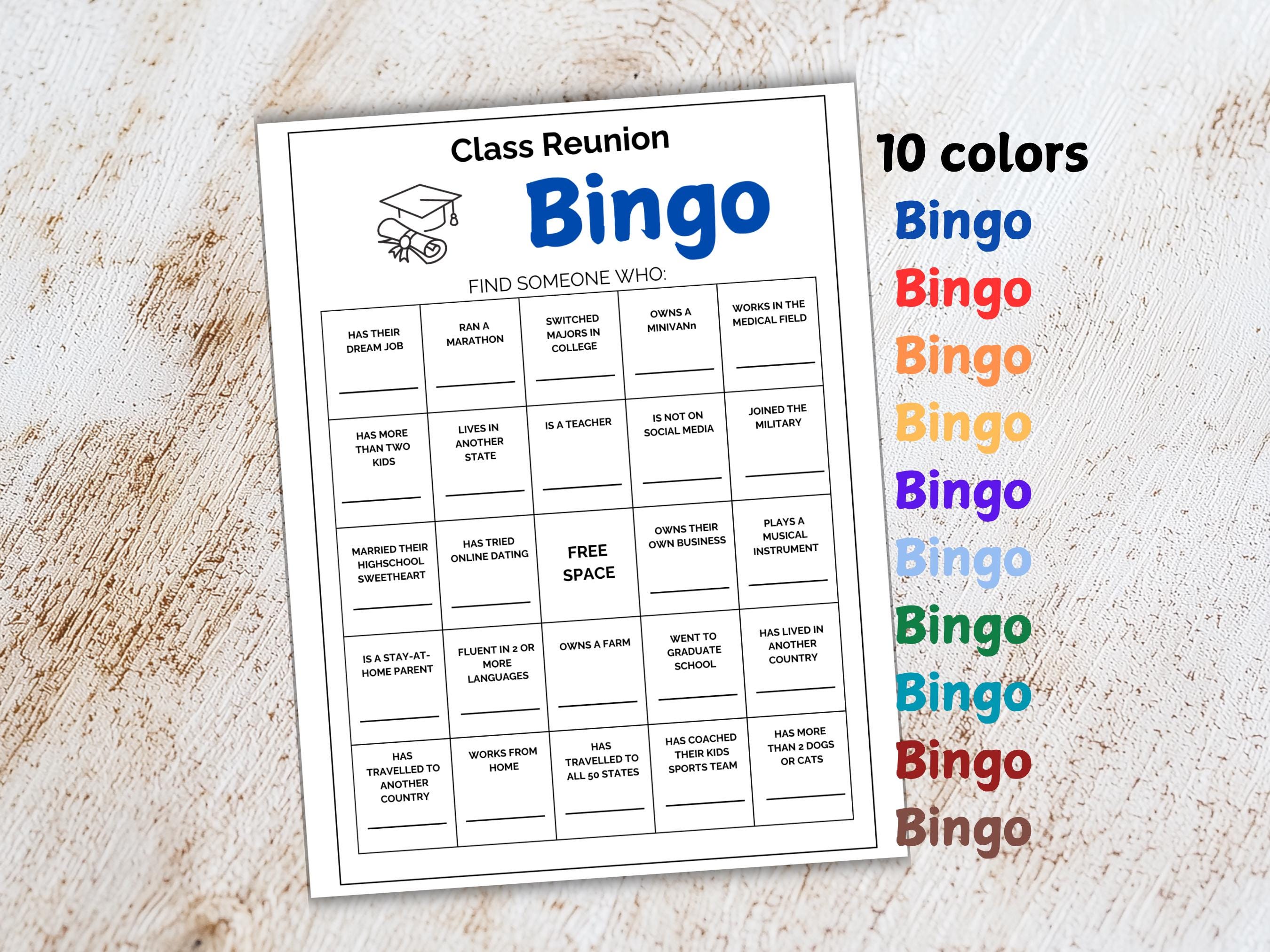High School Reunion Bingo Game Printable, Find Someone Who Bingo, Find ...