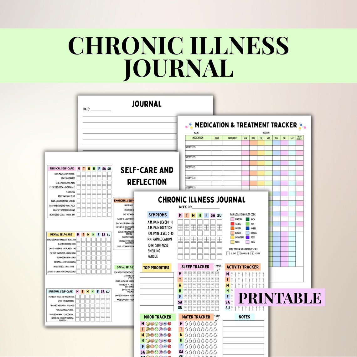 Chronic Illness Journal and Self-care Tracker Printable, Chronic Pain ...