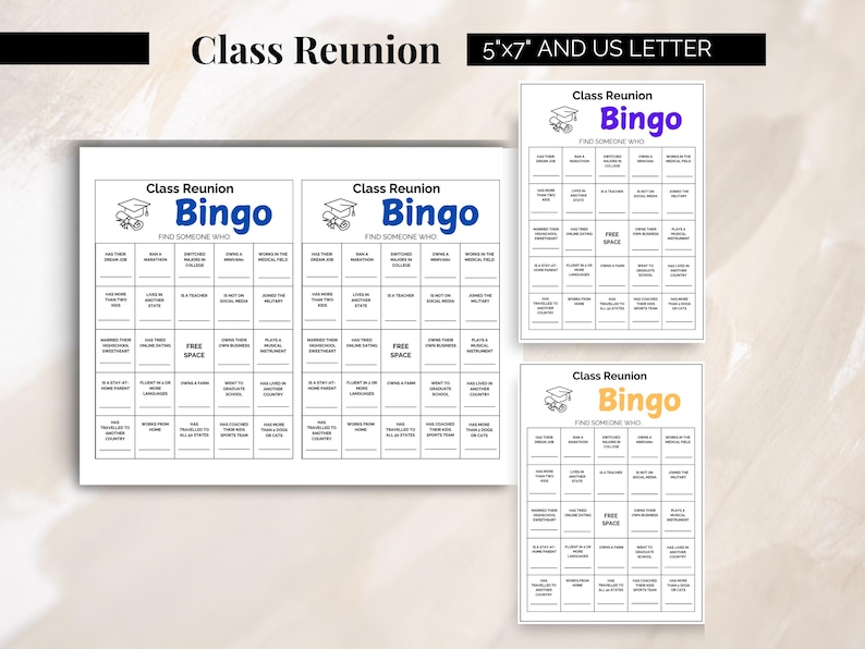 High School Reunion Bingo Game Printable, Find Someone Who Bingo, Find ...