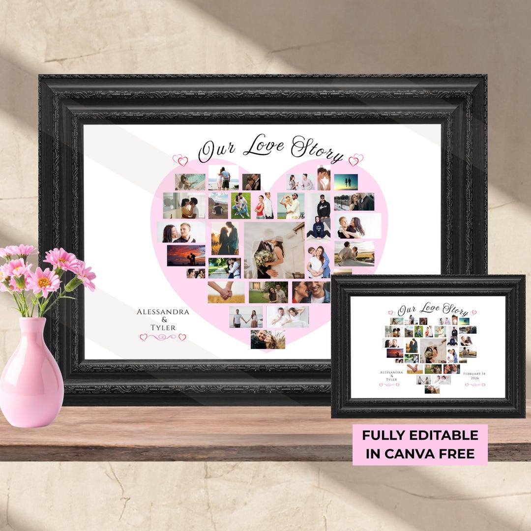 Editable Heart Photo Collage Template, Heart Photo Frame, Anniversary ...
