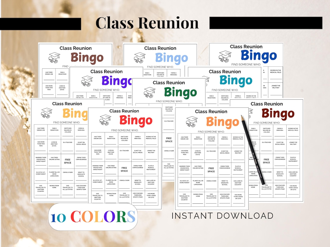 High School Reunion Bingo Game Printable, Find Someone Who Bingo, Find ...