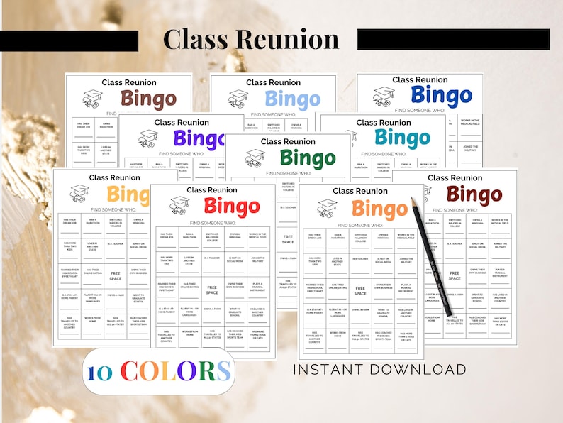 High School Reunion Bingo Game Printable, Find Someone Who Bingo, Find ...
