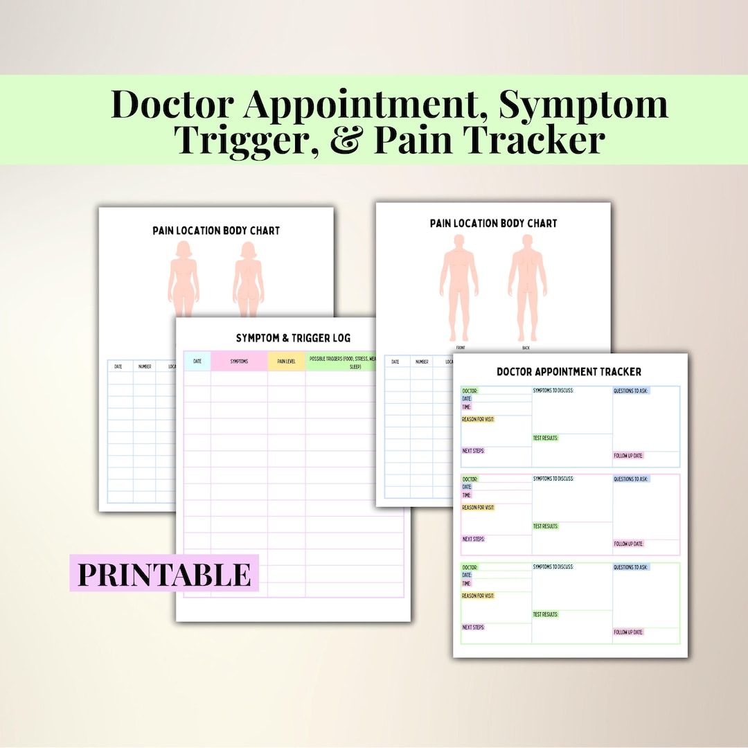 Doctor Appointment Tracker, Symptom Trigger Log, Pain Location Body ...