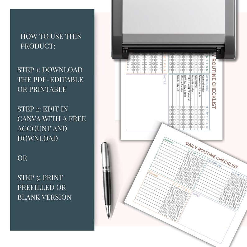 Editable Daily Routine Checklist, Daily Routine Printable, Daily Habit ...