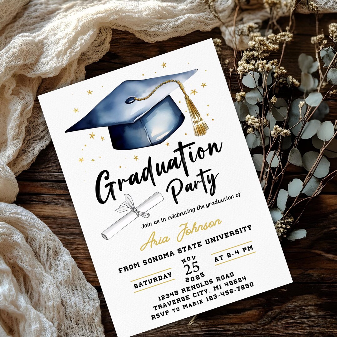 Printable Graduation Party Invitation | Editable Template (7x9 Inches ...