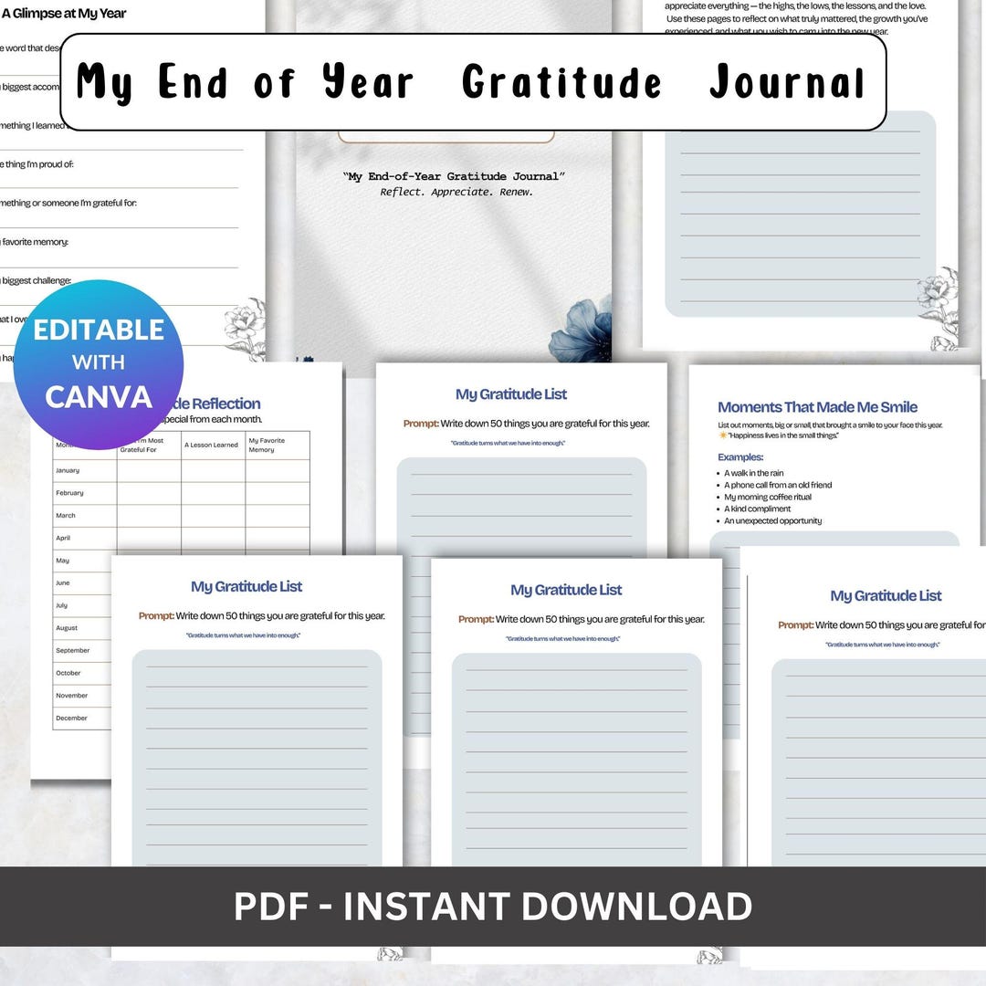 My End of Year Gratitude Journal | Year in Review Reflection Workbook ...