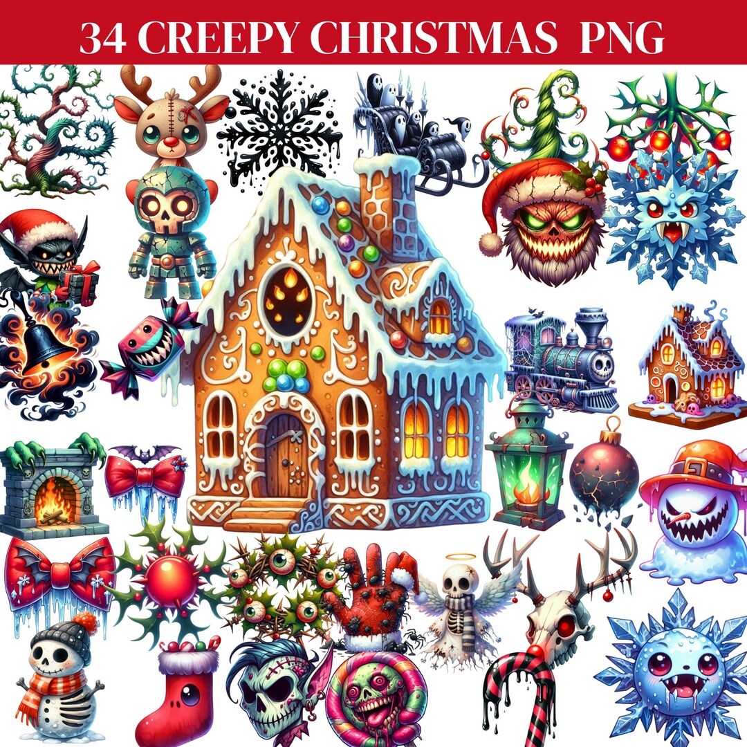 34 Creepy Christmas PNG Clipart Bundle | Gothic Horror Xmas Art - Etsy