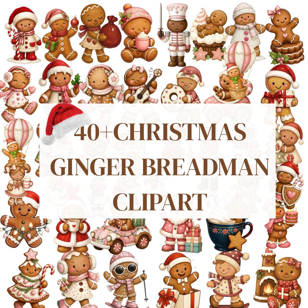 Cute Christmas Gingerbread Man Clipart Bundle | Holiday Baking Pngs ...