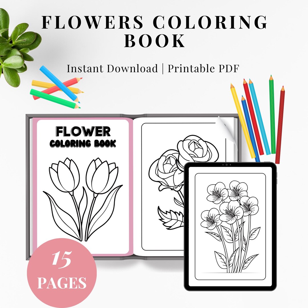 Flower Coloring Pages Bundle: Floral Designs for Kids & Adults (digital ...