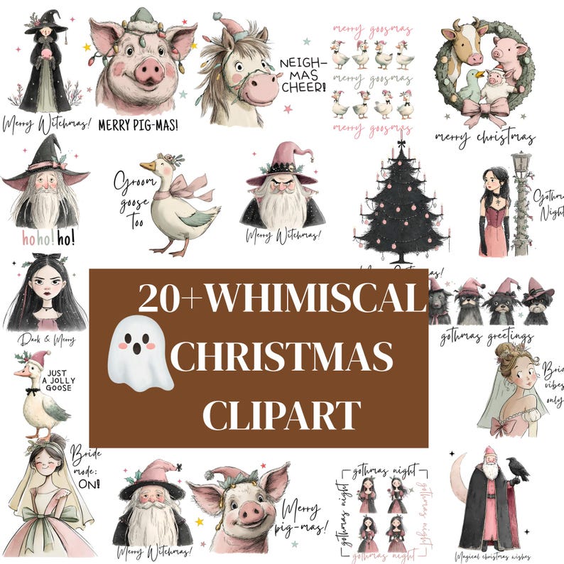 20 Whimsical Christmas Clipart Bundle | Festive Holiday PNG ...
