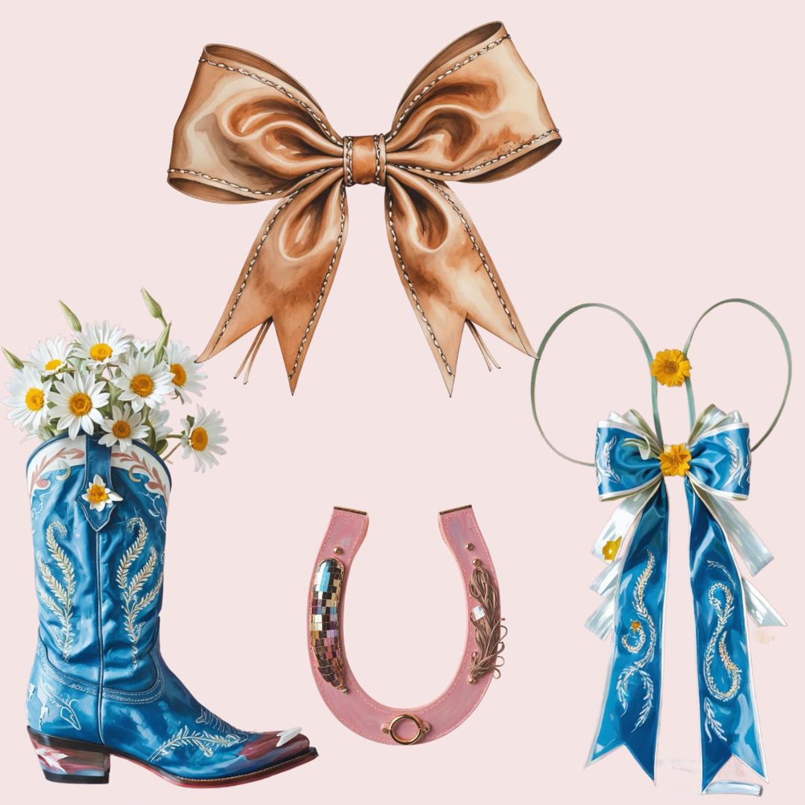 Bows Coquette Western Style Design PNG and Prints. Set Coquette Bundle ...