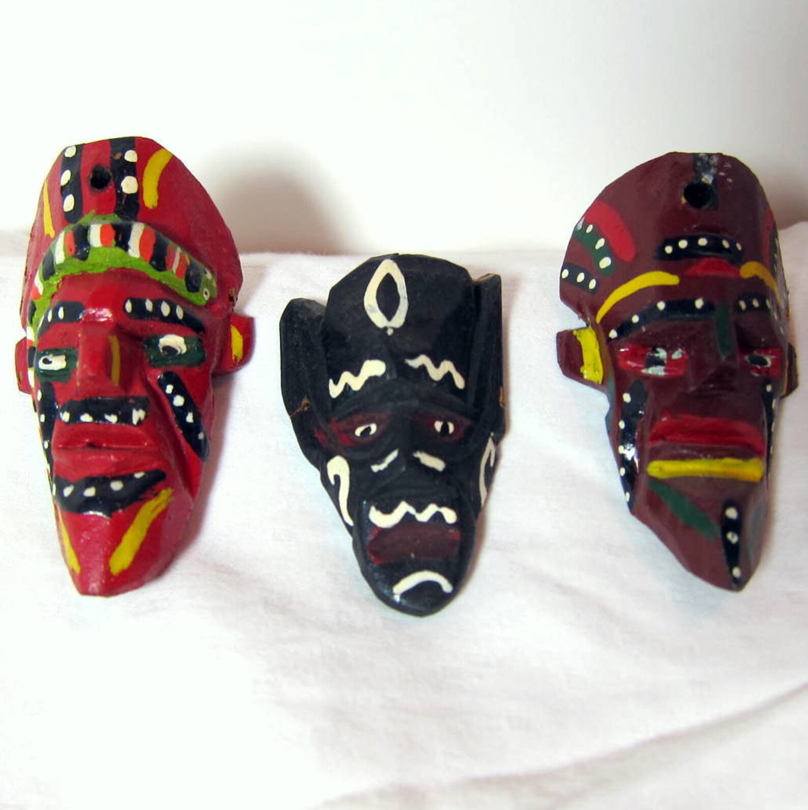 Vintage Set of Three Hand Made, Carved and Painted Wooden Miniature ...
