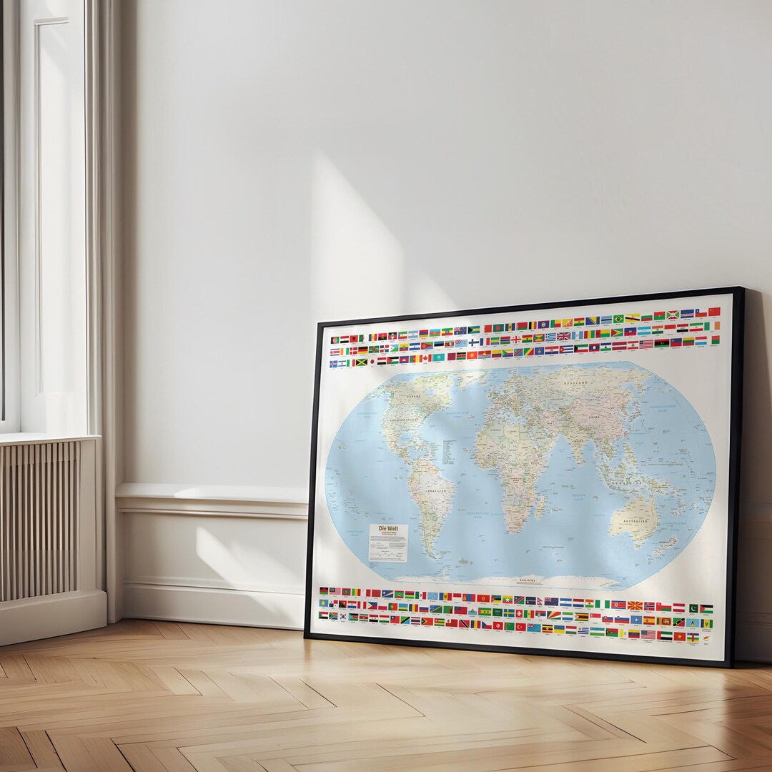 World Map, Meridian 11 Degrees East Florence, Equal Earth Projection ...