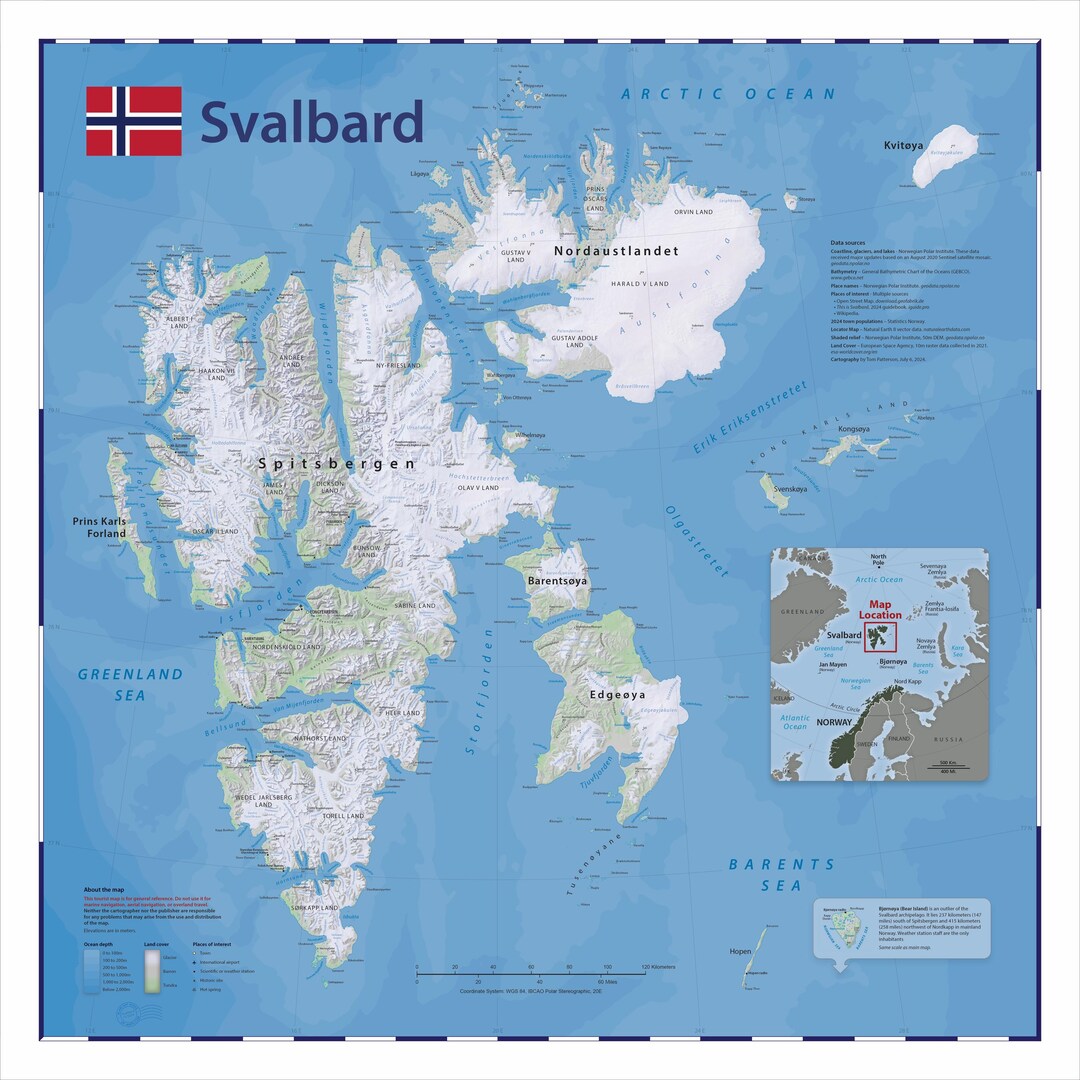 Svalbard Norway Spitsbergen Poster Map 70 X 70 Cm / 28x28″ - Etsy UK