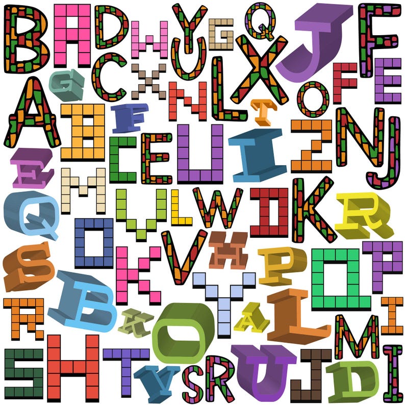 Block Brick Alphabet SVG, Building Bricks Alphabet SVG, Colourful Block ...