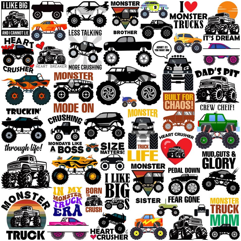 Monster Truck SVG Bundle: Layered Clipart, Cut Files (digital Download ...