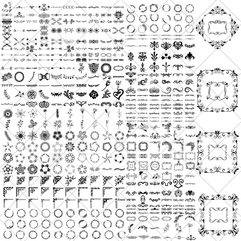 680 Decorative Element Bundle: Swirls, Borders, Ornaments (digital) - Etsy