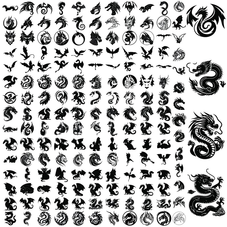 Dragon SVG Bundle, Dragon Graphics SVG Bundle, Dragon Head Bundle, Fly Dragon SVG, Chinese ...