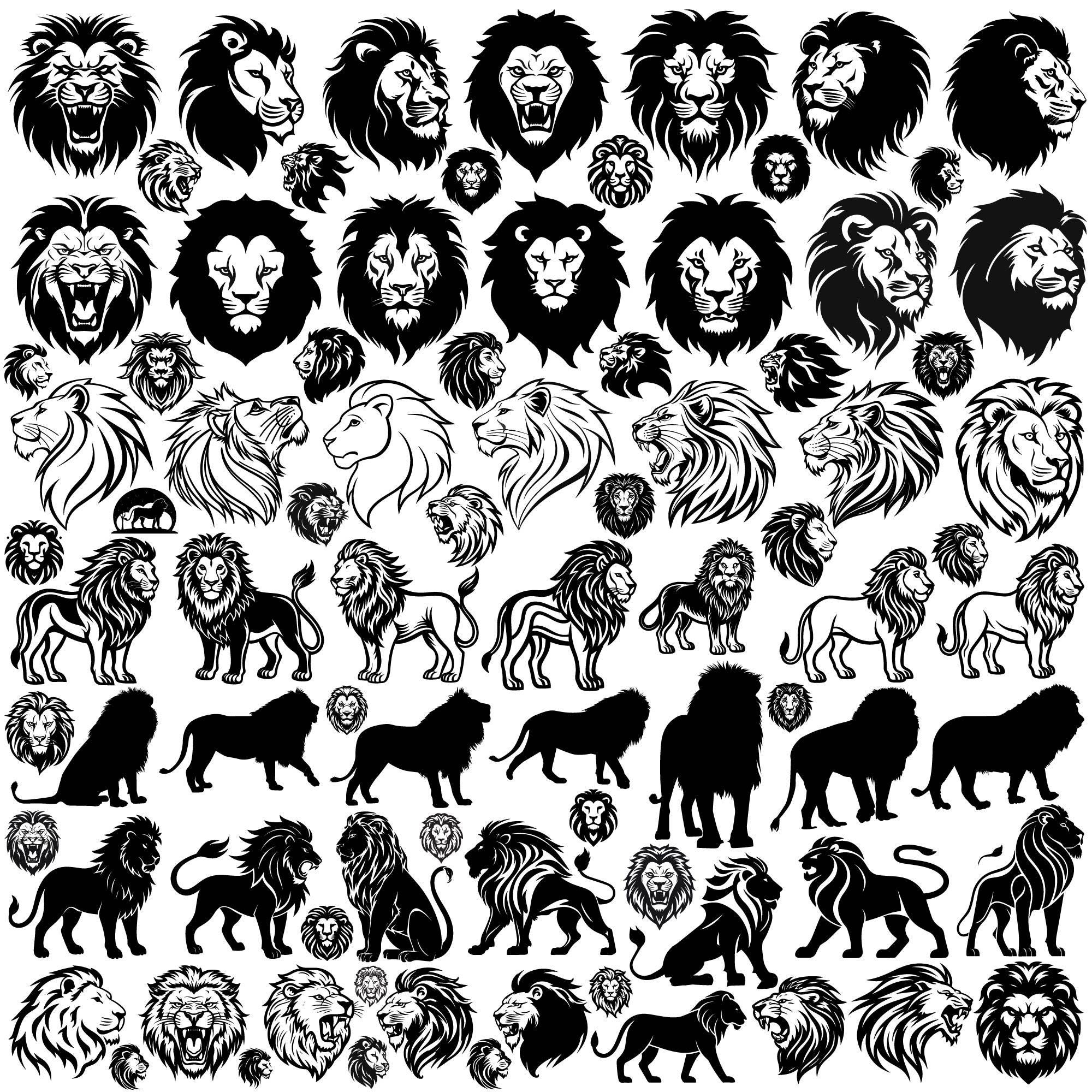 Lion Face SVG Bundle, Lions SVG, Lion Clipart, King Lion Silhouette PNG ...