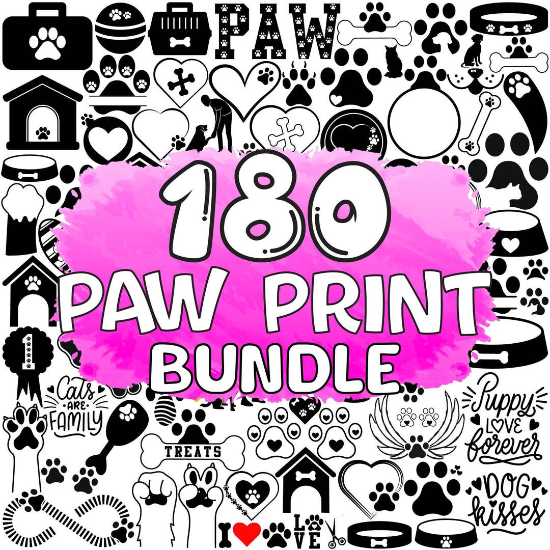 Dog Paw Print SVG Bundle: Animal Silhouette Vector (digital Download ...