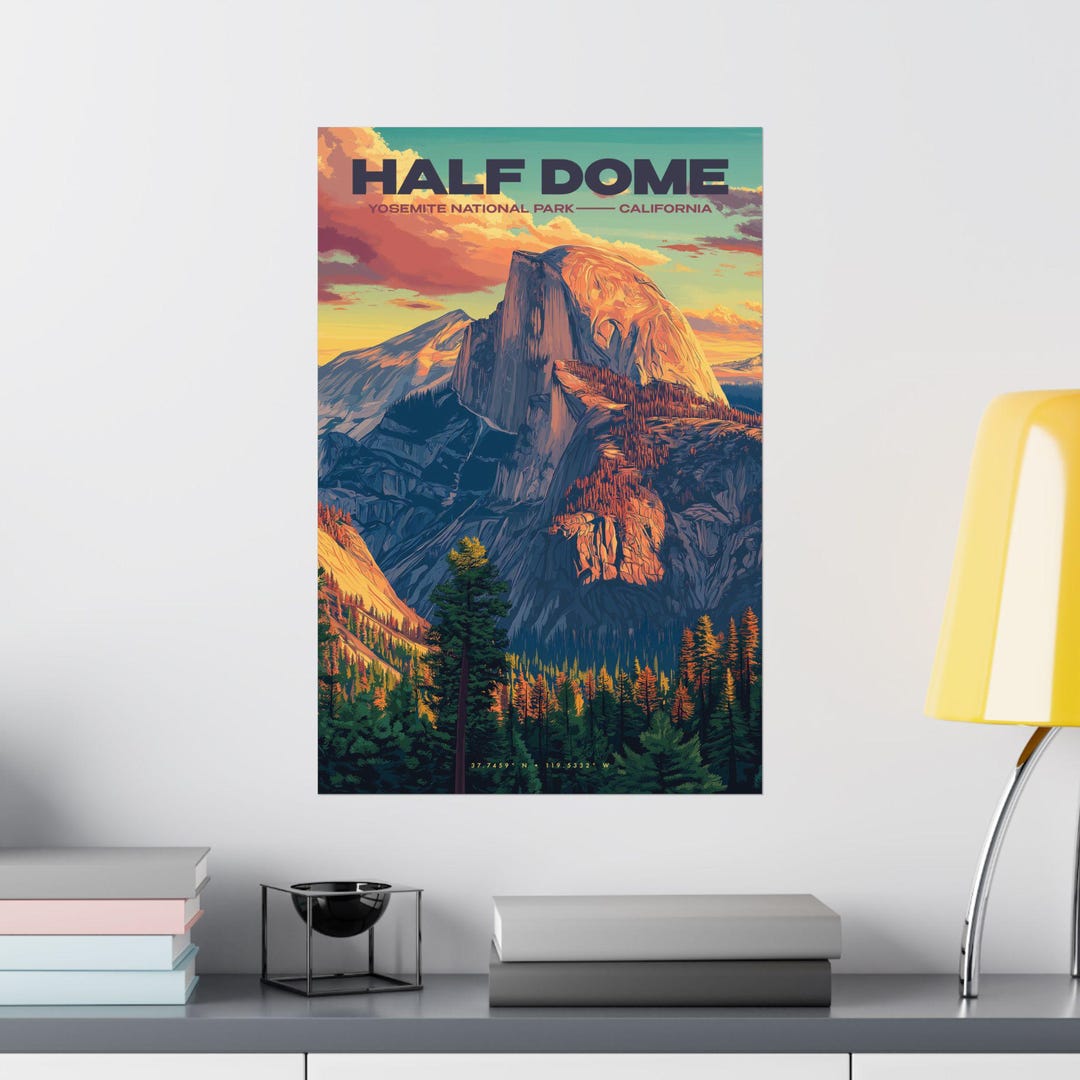Half Dome Poster, Yosemite Retro Print, California Wall Art, National ...