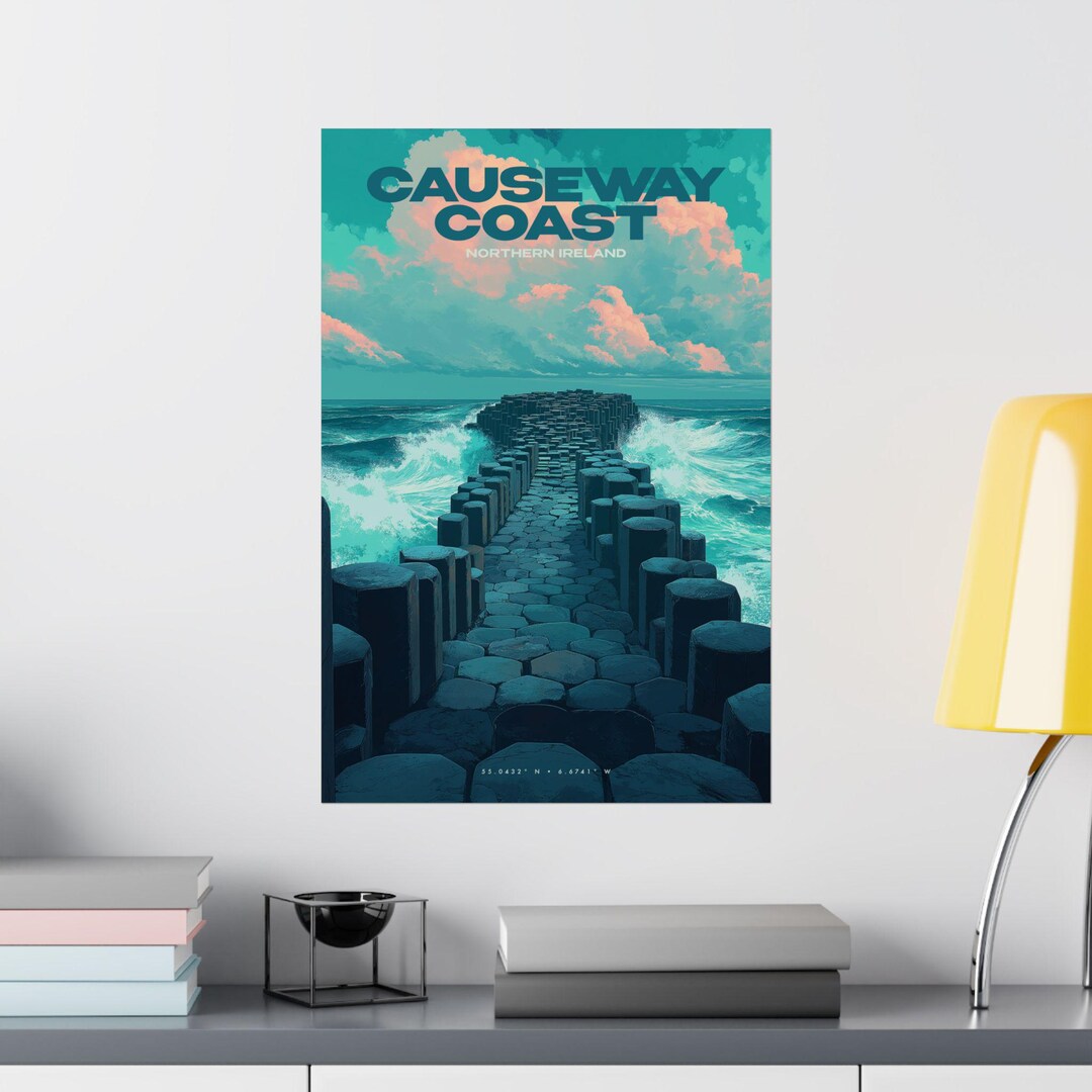 Causeway Coast Poster, Northern Ireland Retro Art, Giant's Causeway ...